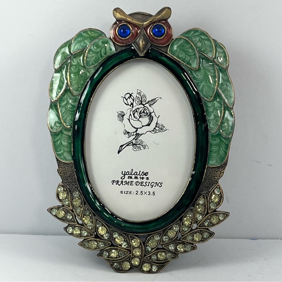 Accents | 33 Owl Antiqued Gold Enamel And Crystal 25 X 35 Oval Tabletop ...